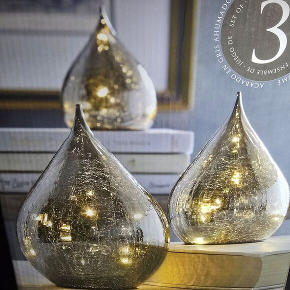 Art | Evergreen Led Glass Raindrops Set Of 3 Smoky Gray Finish New ...